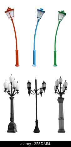 Collage of different standard lamps on white background Stock Photo - Alamy