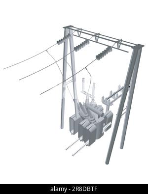 Polygonal Electric transformer substation. Power grid substation ...