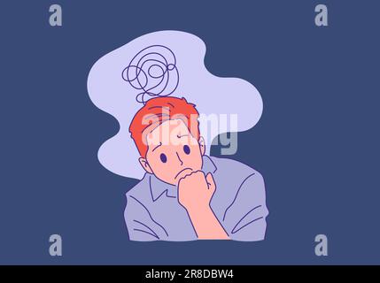 worried man insecure feeling,stressful and depressed in prop up pose ...