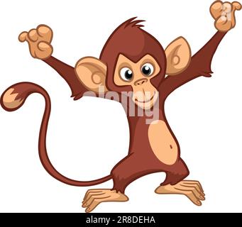 Cartoon monkey chimpanzee waving hands. Vector illustration of happy ...
