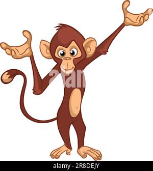 Cartoon monkey chimpanzee waving hands. Vector illustration of happy ...