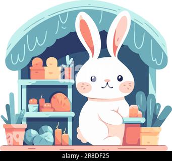 A cute rabbit holds a carrot in its paws. Coloring book page for kids ...