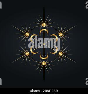 Sun and moon Mandala luxury clipart. Wicca golden logo. Mystical Sacred ...