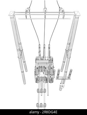Wireframe Electric transformer substation. Power grid substation ...