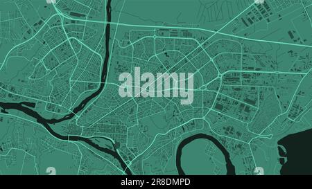 River Neman map, Kaunas city, Lithuania. Watercourse, water flow, blue ...