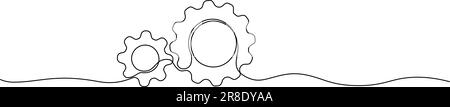 Continuous editable line drawing of cogwheel. One line drawing ...