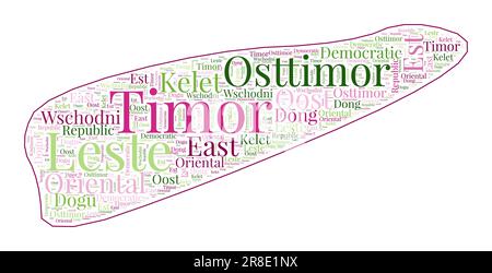 Timor-Leste country shape word cloud. Typography style country ...