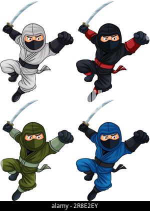 Ninja Jumping and Brandishing Sword Collection illustration Stock ...
