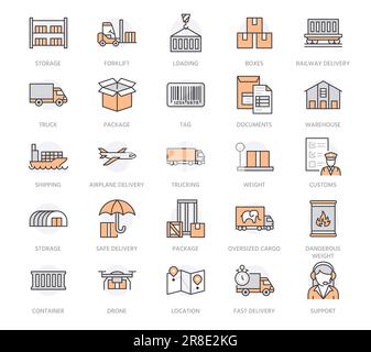 Logistics line icons signs set. Design collection of Distribution, Shipping, Delivery ...