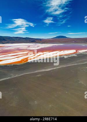 Aerial view of Laguna Colorada, famous natural sight while traveling ...