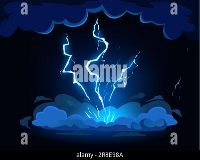 Cartoon lightning strike. Thunderbolt hit from thunderstorm clouds ...