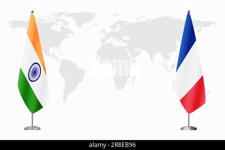 France and India flags for official meeting against background of world ...