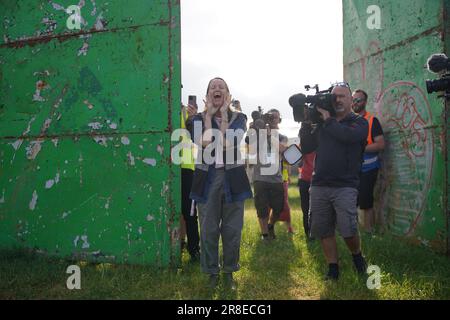 Emily Eavis opens the gates on the first day of the Glastonbury ...