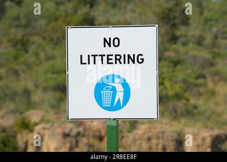No Littering sign in nature park, prevent environmental pollution ...