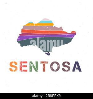 Sentosa map. Map of the island with beautiful geometric waves in red ...
