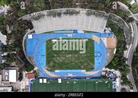A general overall aerial view of Drake Stadium track on the campus of ...