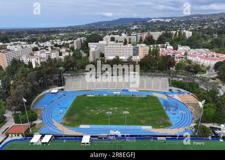 A general overall aerial view of Drake Stadium track on the campus of ...