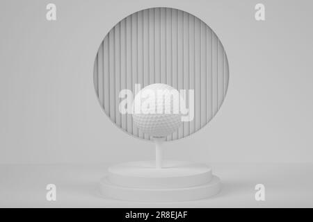 Golf ball on cylinder podium with steps on monochrome background. 3d ...