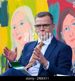 Finnish Prime Minister Petteri Orpo (R) and visiting European Council President Antonio Costa ...