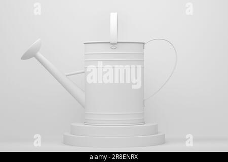 Watering can on cylinder podium with step on monochrome Stock Photo - Alamy
