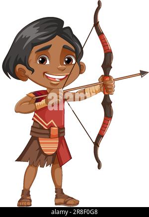 Native American Tribe Kid Archer illustration Stock Vector Image & Art ...