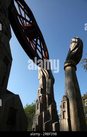 Sculpture at the site of the small-scale abandoned Victorian Esk Valley ...
