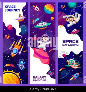 Kid astronauts and cute aliens in outer space. Outerspace travel ...