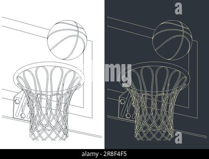 Stylized vector illustrations of blueprints of basketball ball Stock ...