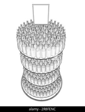 Outline Wine bottles stacked on wooden racks. Vector illustration ...