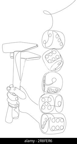 One continuous line of Hammer and Dice. Thin Line Illustration vector ...