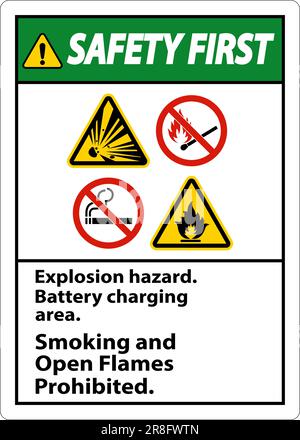 Safety First Sign Explosion Hazard, Battery Charging Area, Smoking And ...