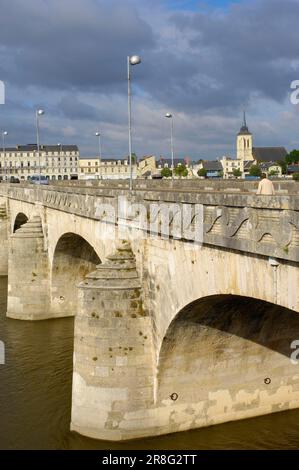 Stone Bridge and Loire River. Maine-et-Loire . Saumur. Loire Valley ...