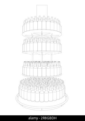 Outline Wine bottles stacked on wooden racks. Vector illustration ...