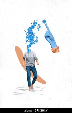 Vertical collage image of brain mini light bulbs rain bright creative ...