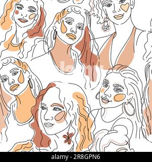 Continuous line face women seamless pattern - Modern abstract faces ...