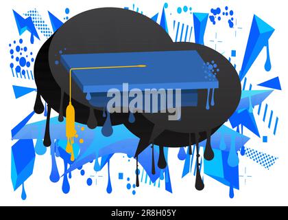 Abstract blue and black graffiti Graduation Cap Background. Modern ...