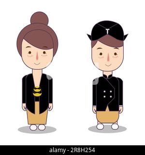 Cartoon Indonesian couple wearing Javanese traditional clothes Stock ...