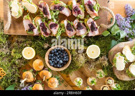 Outdoor reception finger food catering Stock Photo - Alamy