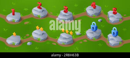 Game level indicator to select on map ui interface cartoon design ...