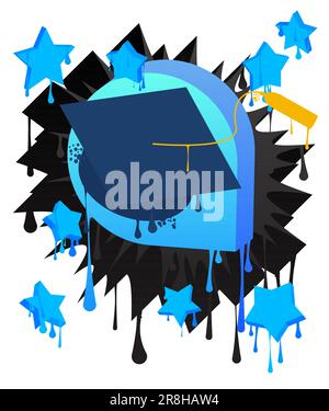 Abstract blue and black graffiti Graduation Cap Background. Modern ...