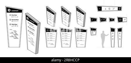 Wayfinding system signage mockup set. Exterior and interior way finding ...