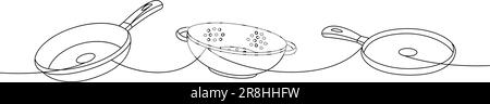 Sieve, colander one line continuous drawing. Kitchen tools continuous ...