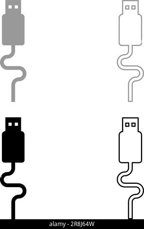 USB plug outline flat color icons in round outlines on white background ...