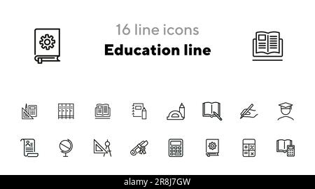 Education learning line icons collection. Curriculum, Assessment ...