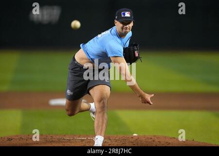 Draft prospect Adam Boucher participates in the MLB baseball draft ...