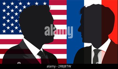 Profile of businessman Elon Musk and President of the French Republic ...