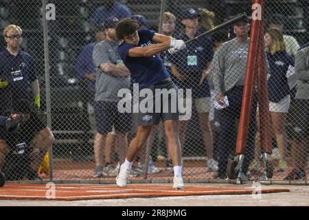 Draft prospect Myles Naylor participates in the MLB baseball draft ...