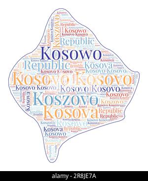 Kosovo shape. Country word cloud with region division. Kosovo colored ...