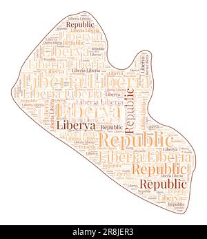 Liberia shape with country names word cloud in multiple languages ...