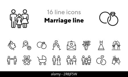 Marriage vector line icons set. Marriage, Wedlock, Union, Nuptials ...